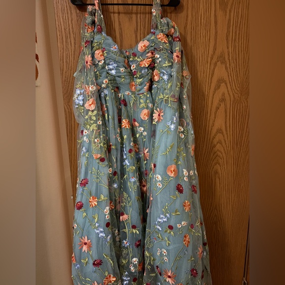 JessaKae | Dresses | Jessakae Blue Dress With Vibrant Floral Embroidery ...